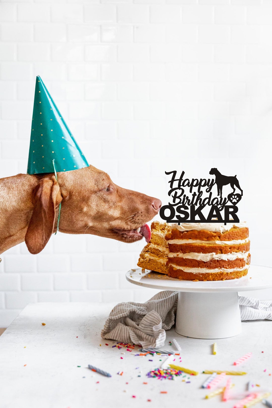 Birthday Cake Topper With Dog Custom Pet Gift Happy Birthday Cat Rabbit ...