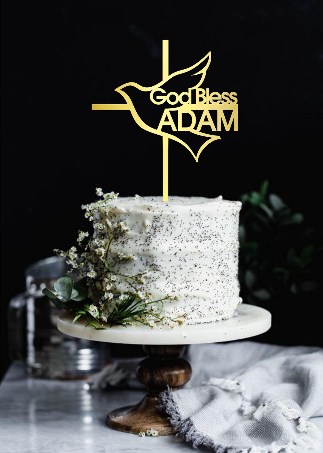 God Bless Name Cake Toppers With Cross and Holy Spirit Cake Topper for ...