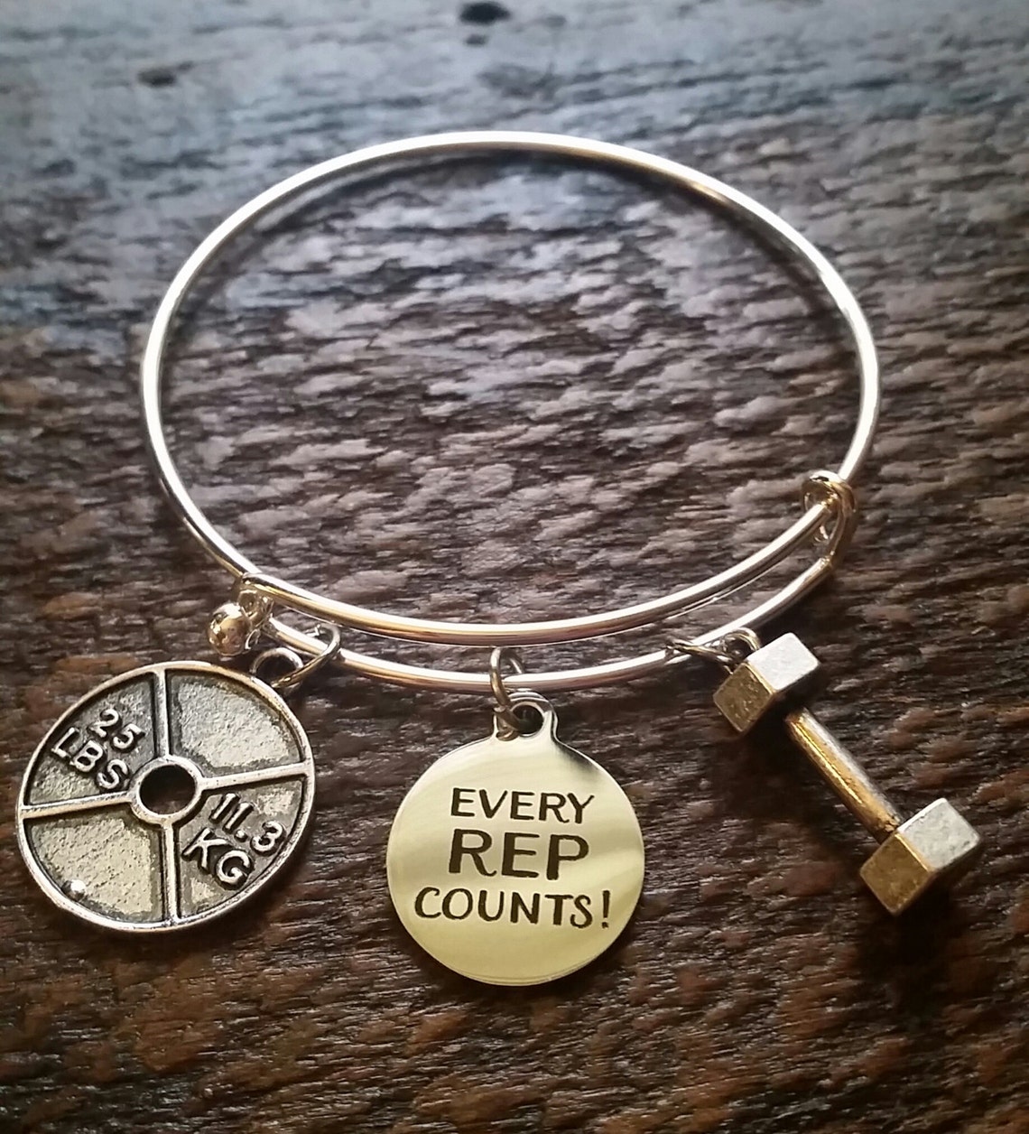 Every Rep Counts Weightlifting Bangle Charm Braclet - Etsy