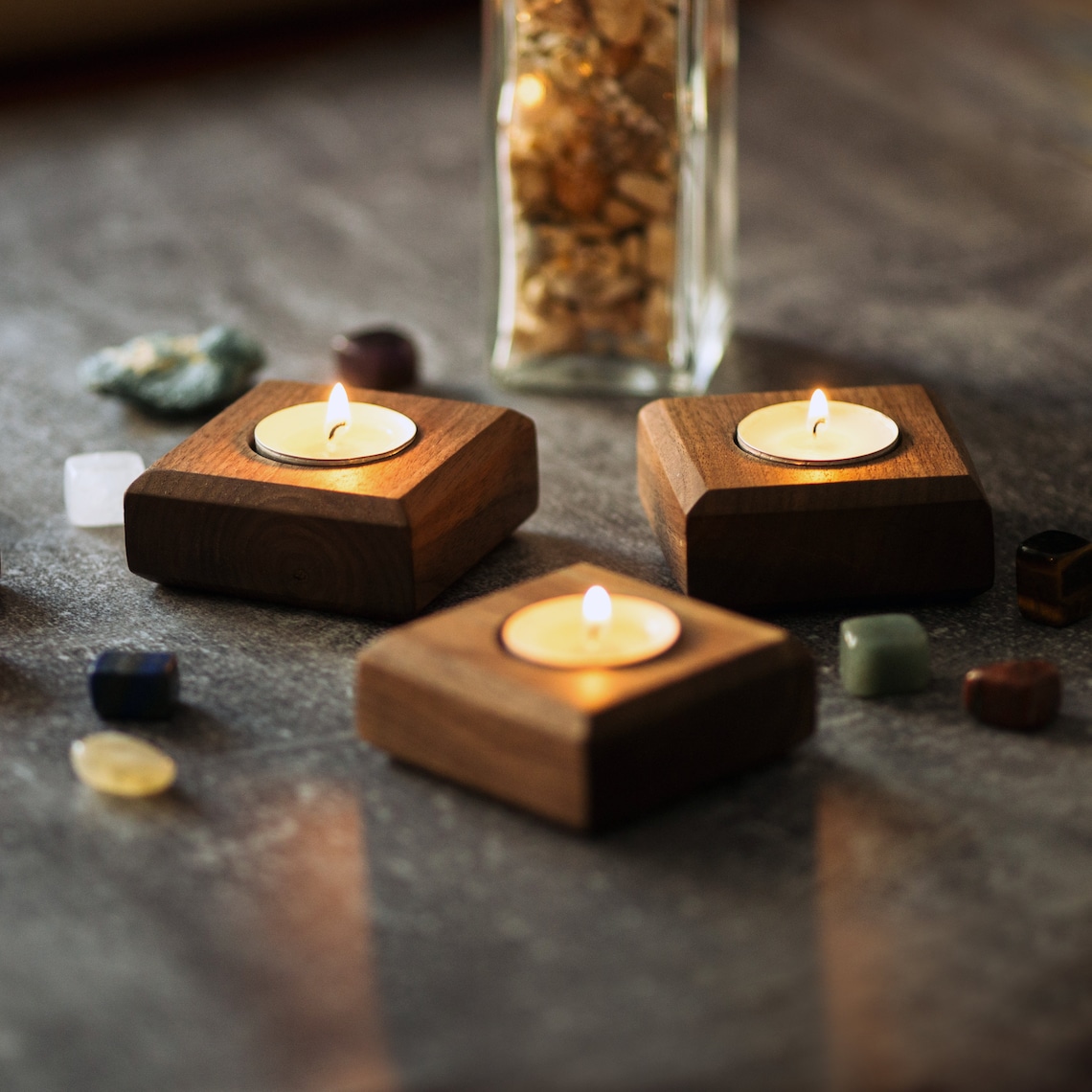 Sets of Wooden Tealight Candle Holders / Tealight Candles - Etsy