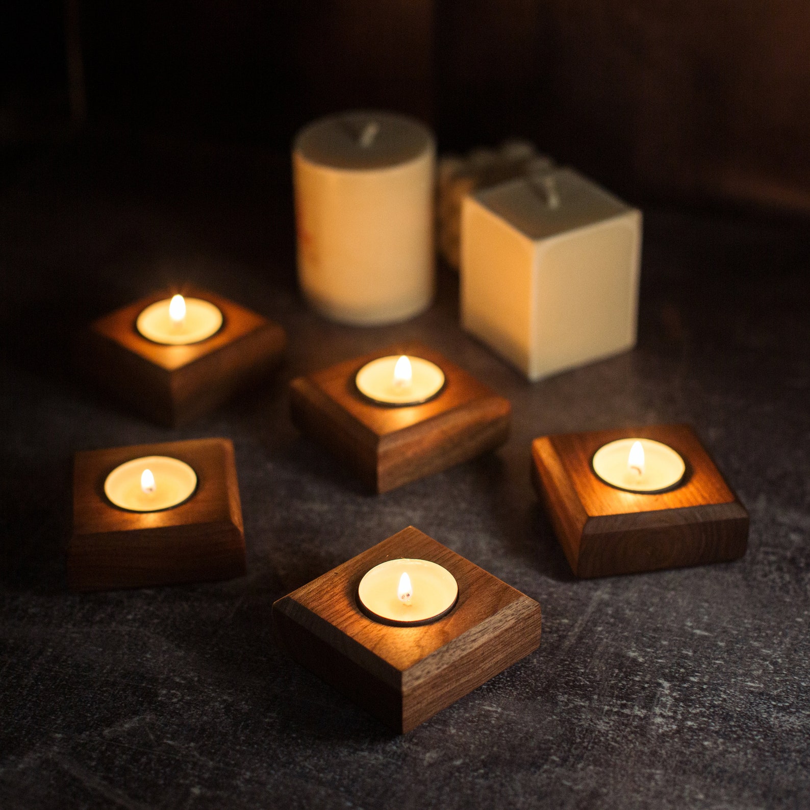 Sets of Wooden Tealight Candle Holders / Tealight Candles - Etsy