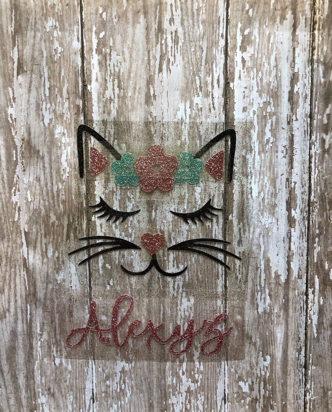 Cat Face With Name Iron on Decal, Cat Face Heat Transfer, Custom Cat ...