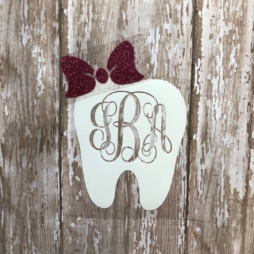Tooth Monogram Iron on Decal, Glitter or Non-glitter Tooth Iron on ...
