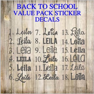 Back to School Vinyl Sticker Name Decal Set. Value Pack Custom School ...