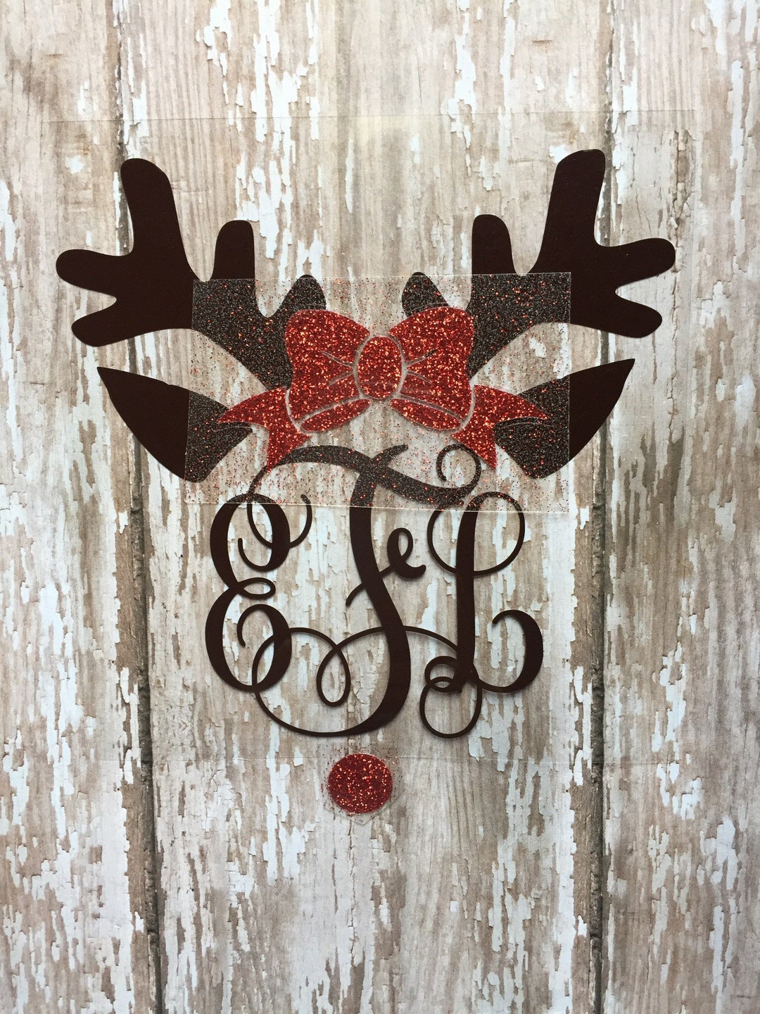 Reindeer Monogram Iron on Decal, Christmas Monogram Heat Transfer ...