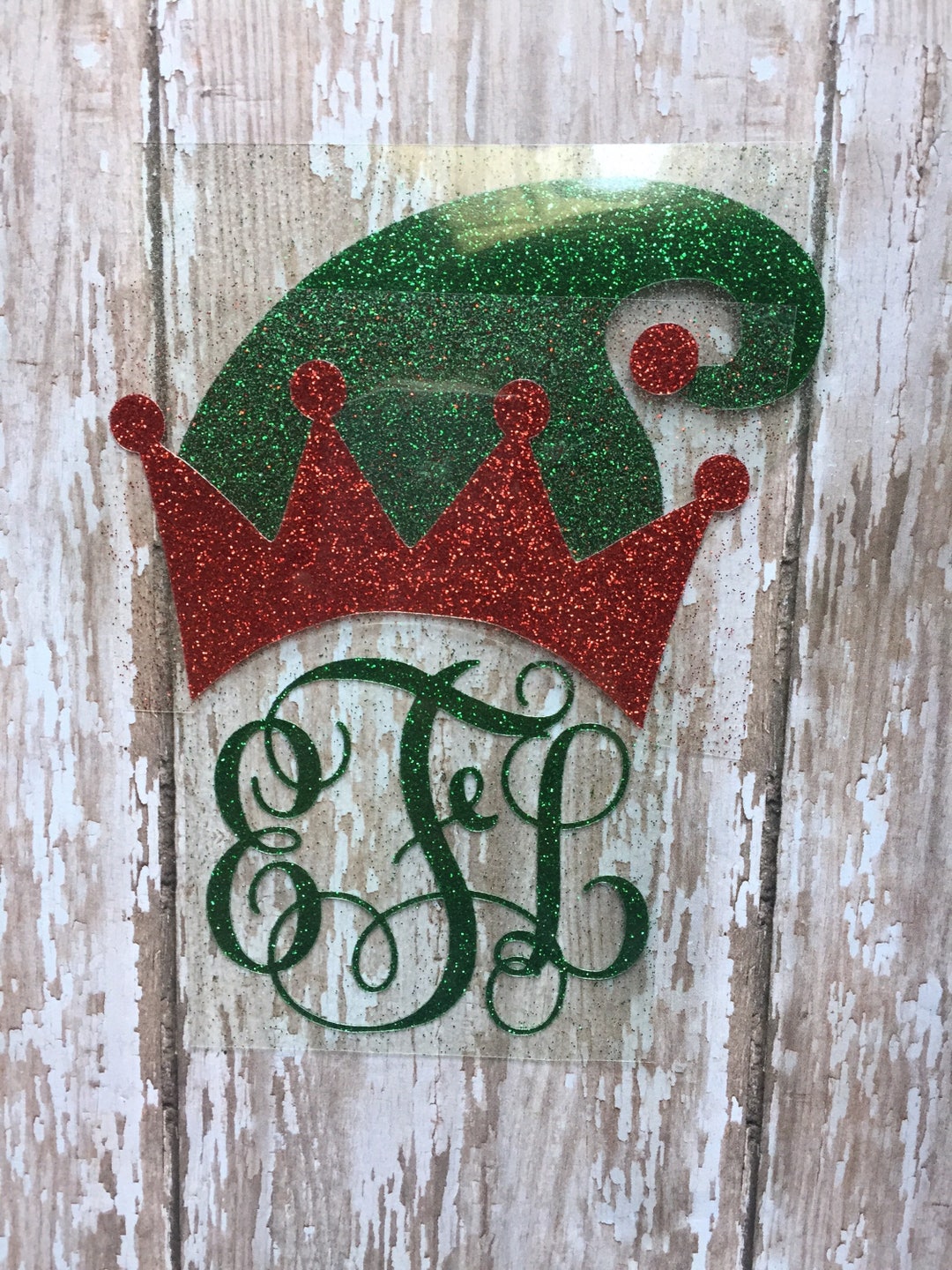 Elf Hat Monogram Iron on Decal. Christmas Monogram. Glitter or Non ...