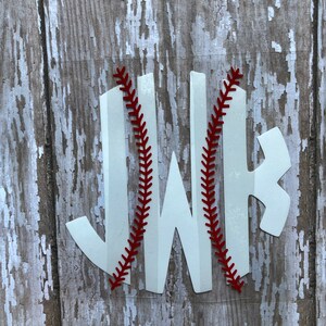 Baseball Monogram Iron on Decal, Monogram With Baseball Stitching Iron ...