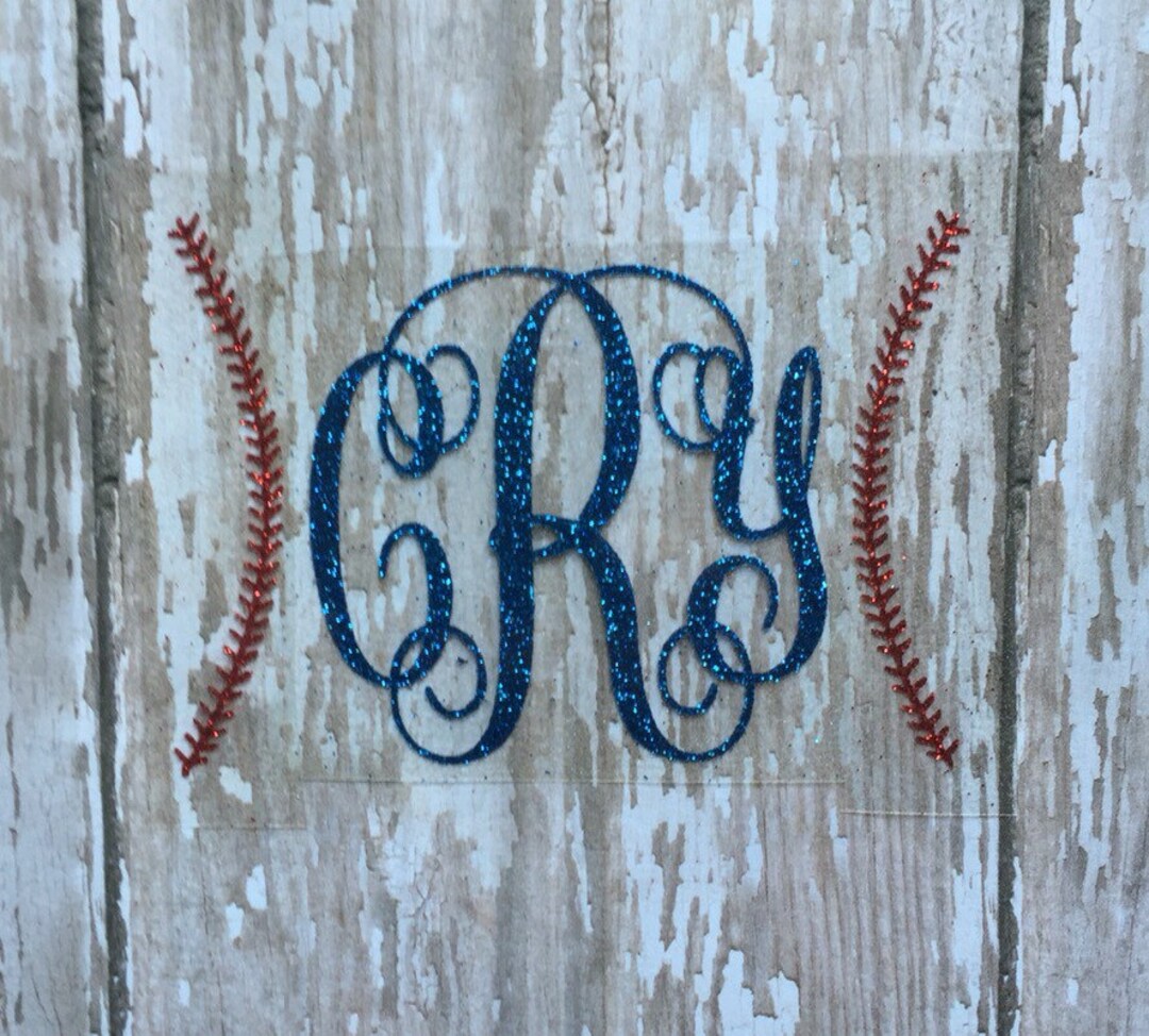 Baseball Monogram Iron on Decal, Monogram With Baseball Stitching Iron ...
