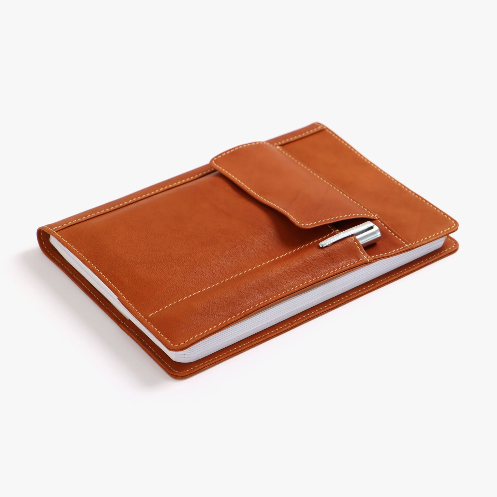 Refillable Goatskin Leather A5 Notebook Cover, Pen & Phone Pocket - Etsy
