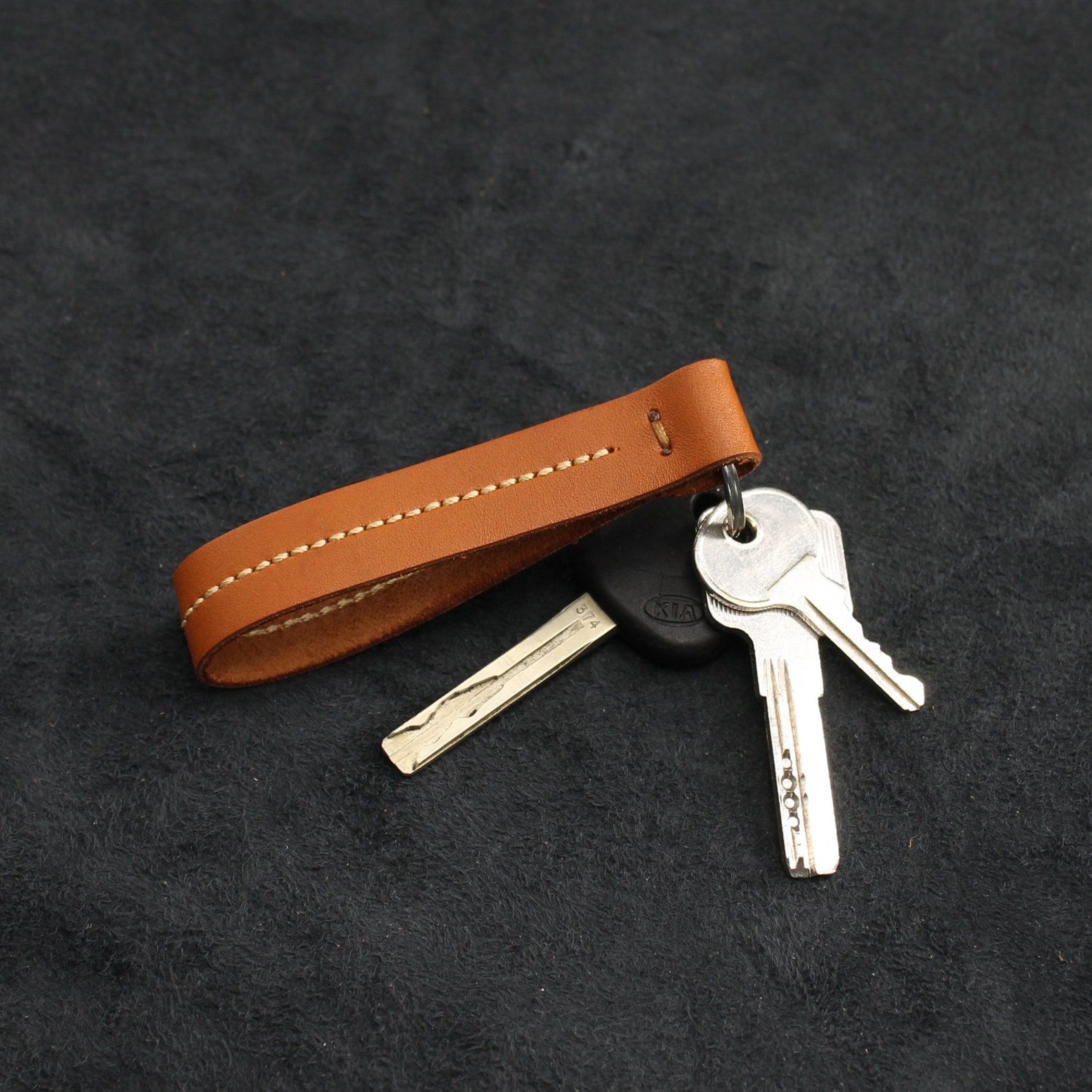 Leather Keyring Stitched Leather Keychain Personalised Leather | Etsy