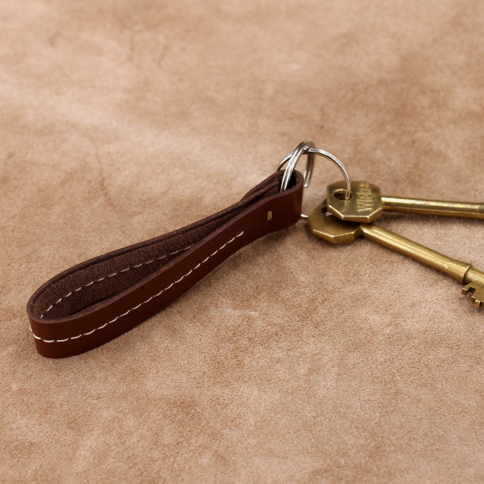 Leather Keyring Stitched Leather Keychain Personalised Leather | Etsy