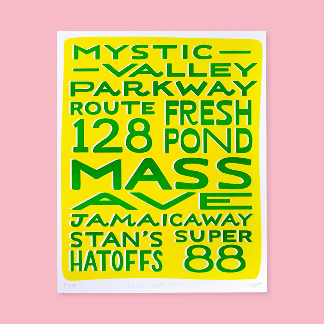 8"x10" Limited Edition Massachusetts Words Print - Typographical Boston ...