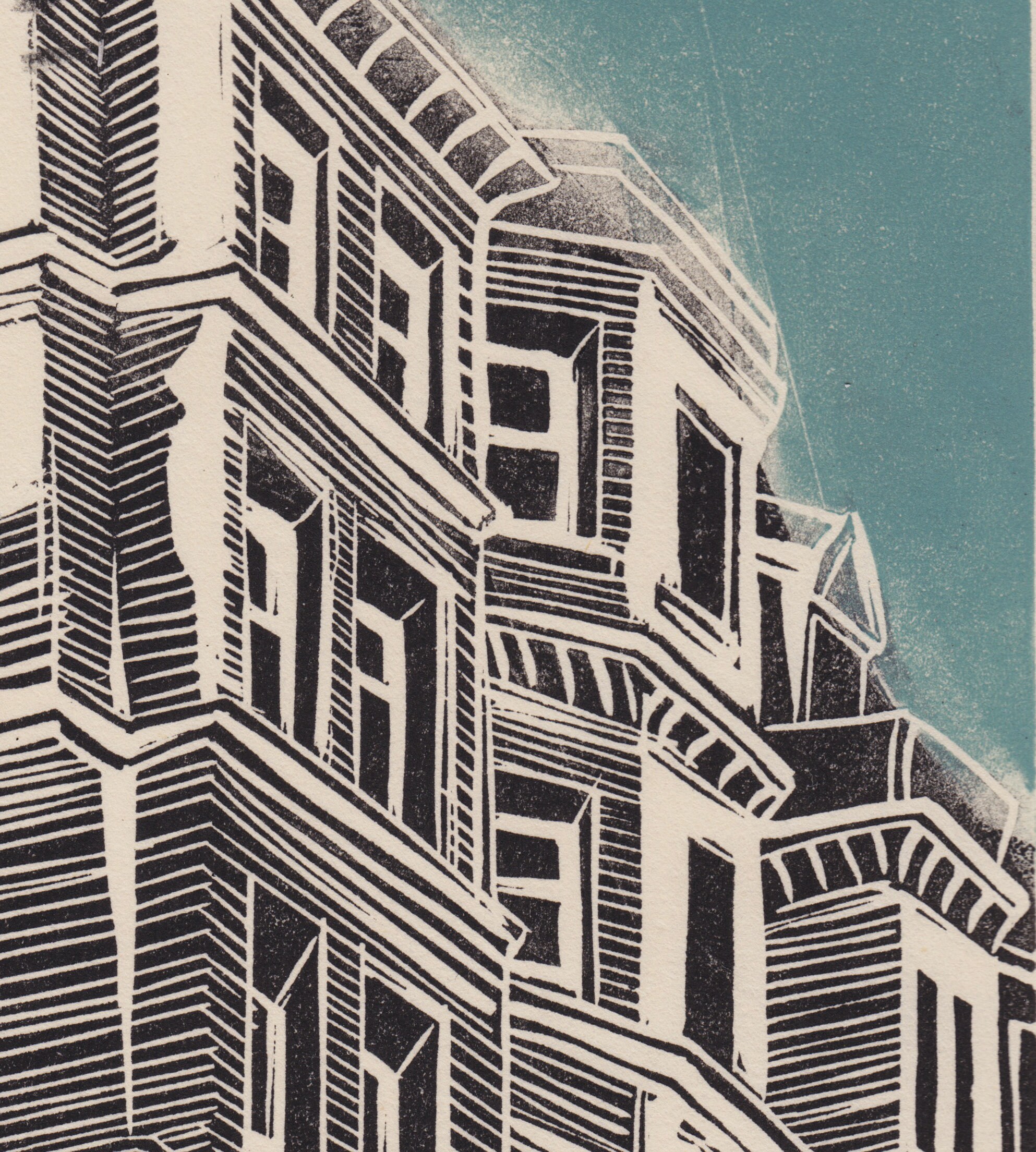 Eastbourne Linocut Linoprint Building Cityscape Illustration Drawing ...