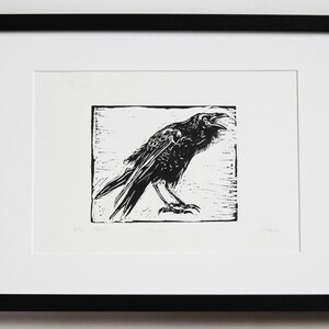 Raven corvid bird linocut linoprint print printmaking handmade | Etsy