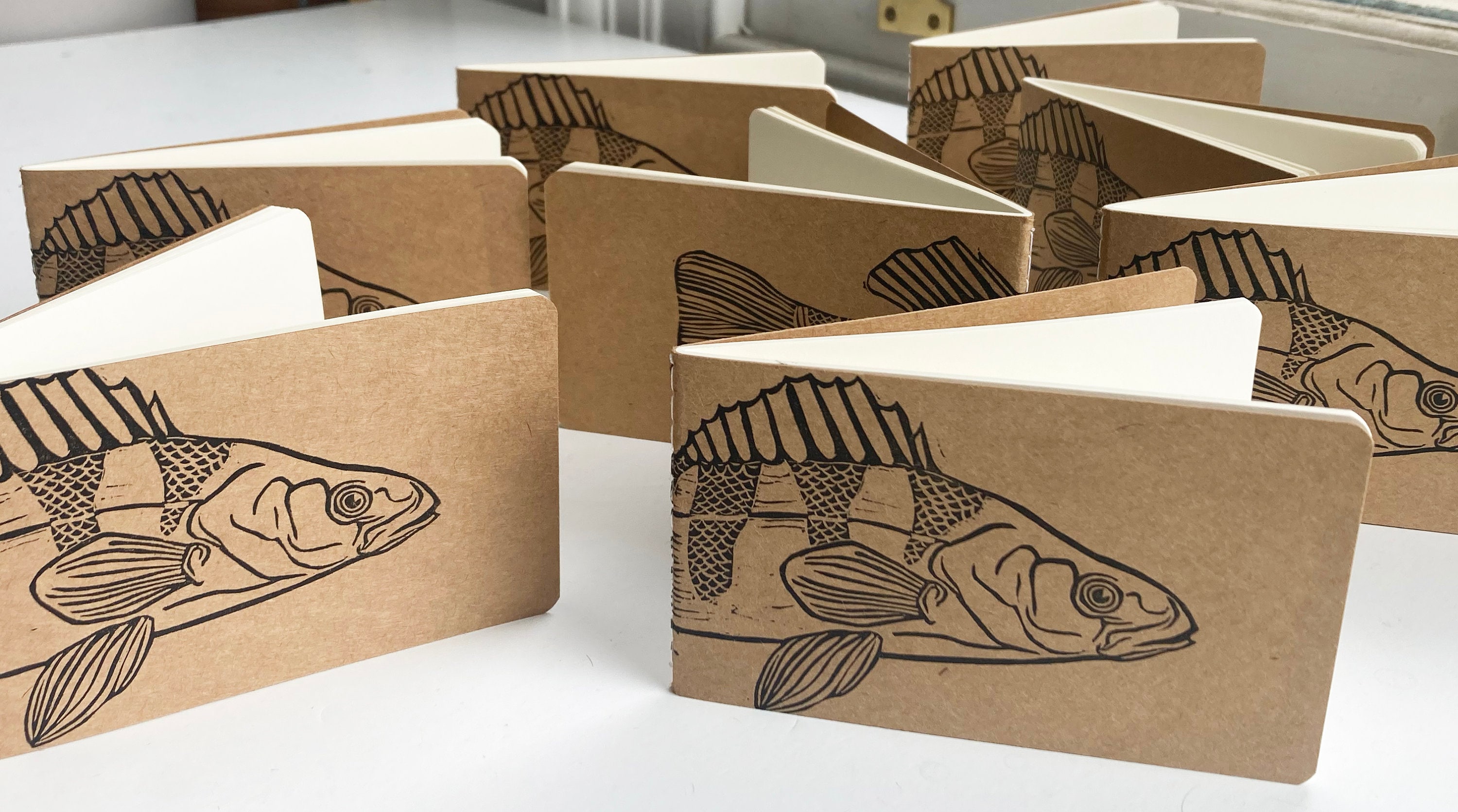 Perch Fish Art Linocut Block Relief Linoprinted Kraft Notebook Tattoo ...
