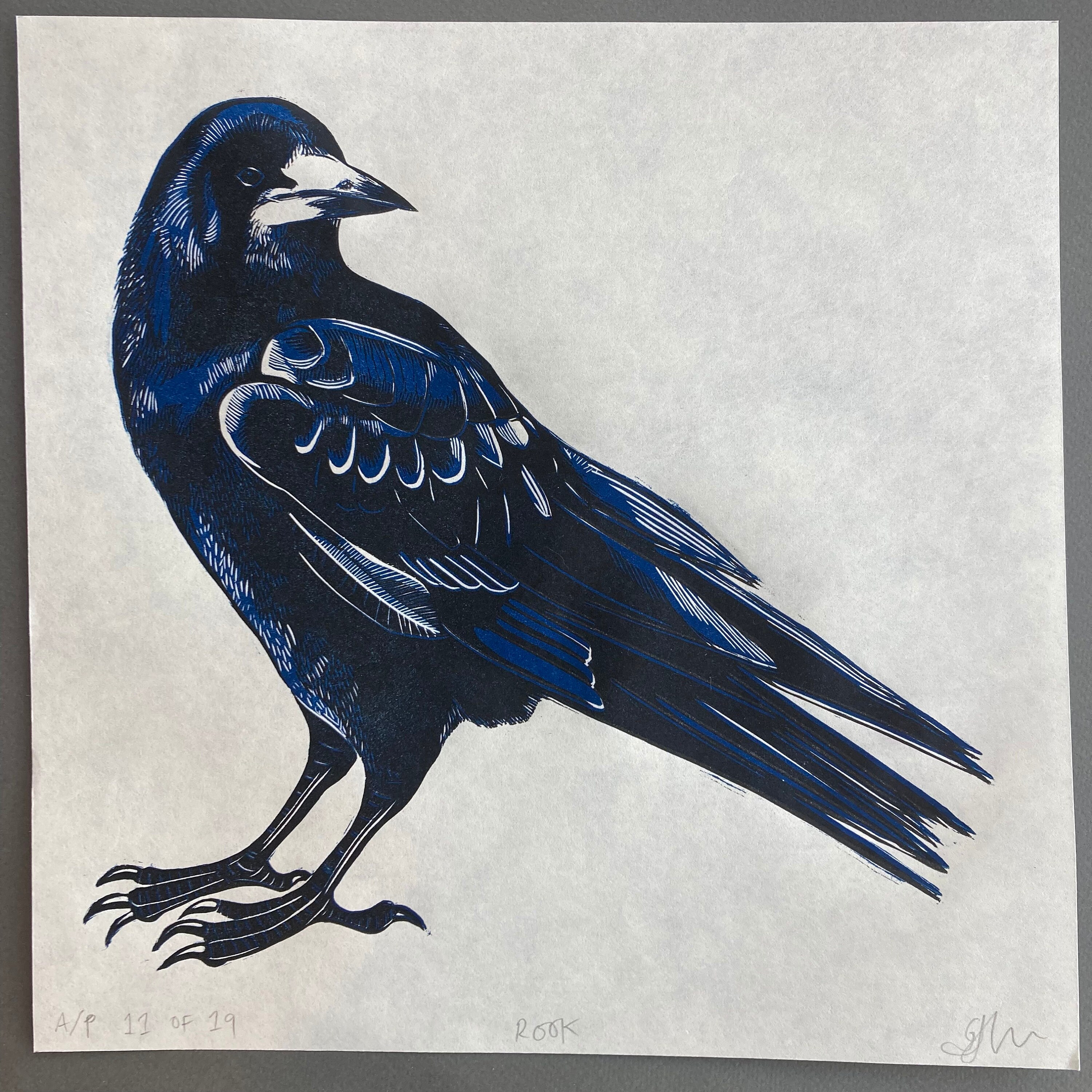 Rook Corvid Bird Reduction Second Linocut Linoprint Affordable Art ...
