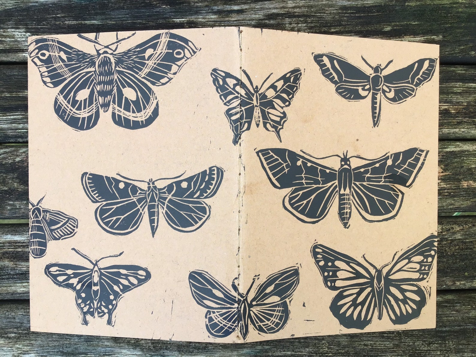 Handprinted Linocut Linoprinted Kraft Paper A6 Notebooks Notepads ...