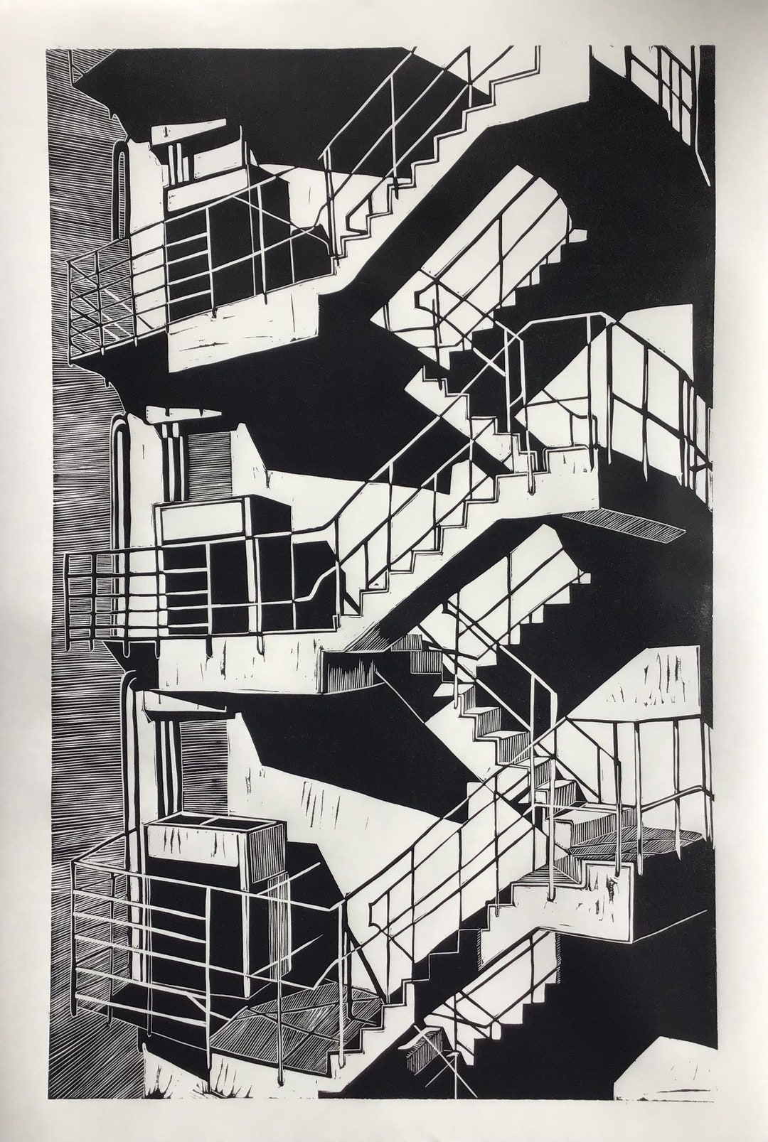 Tokyo Japan Fire Escape Linocut Linoprint Urban Landscape Cityscape ...