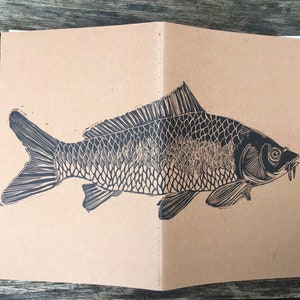 Handprinted Linocut Linoprinted Kraft Paper A5 Notebook Notepads Fish ...
