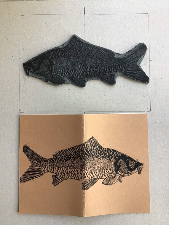 Stationery Notepads Handprinted linocut linoprinted kraft paper A5 ...