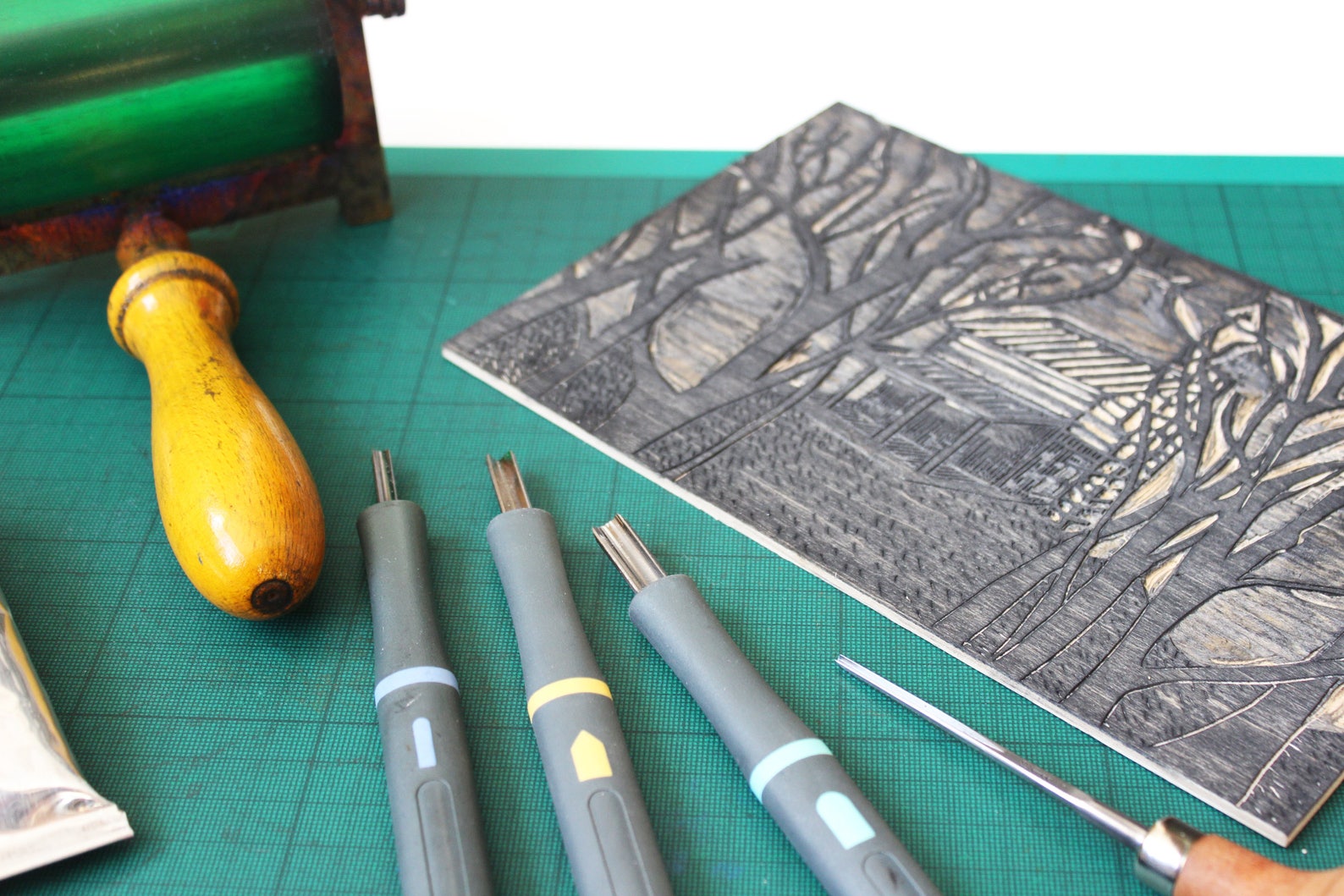 Cabin in the Woods Woodcut Print Trees Woodland Forest Landcape ...