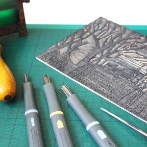 Cabin in the Woods Woodcut Print Trees Woodland Forest Landcape ...