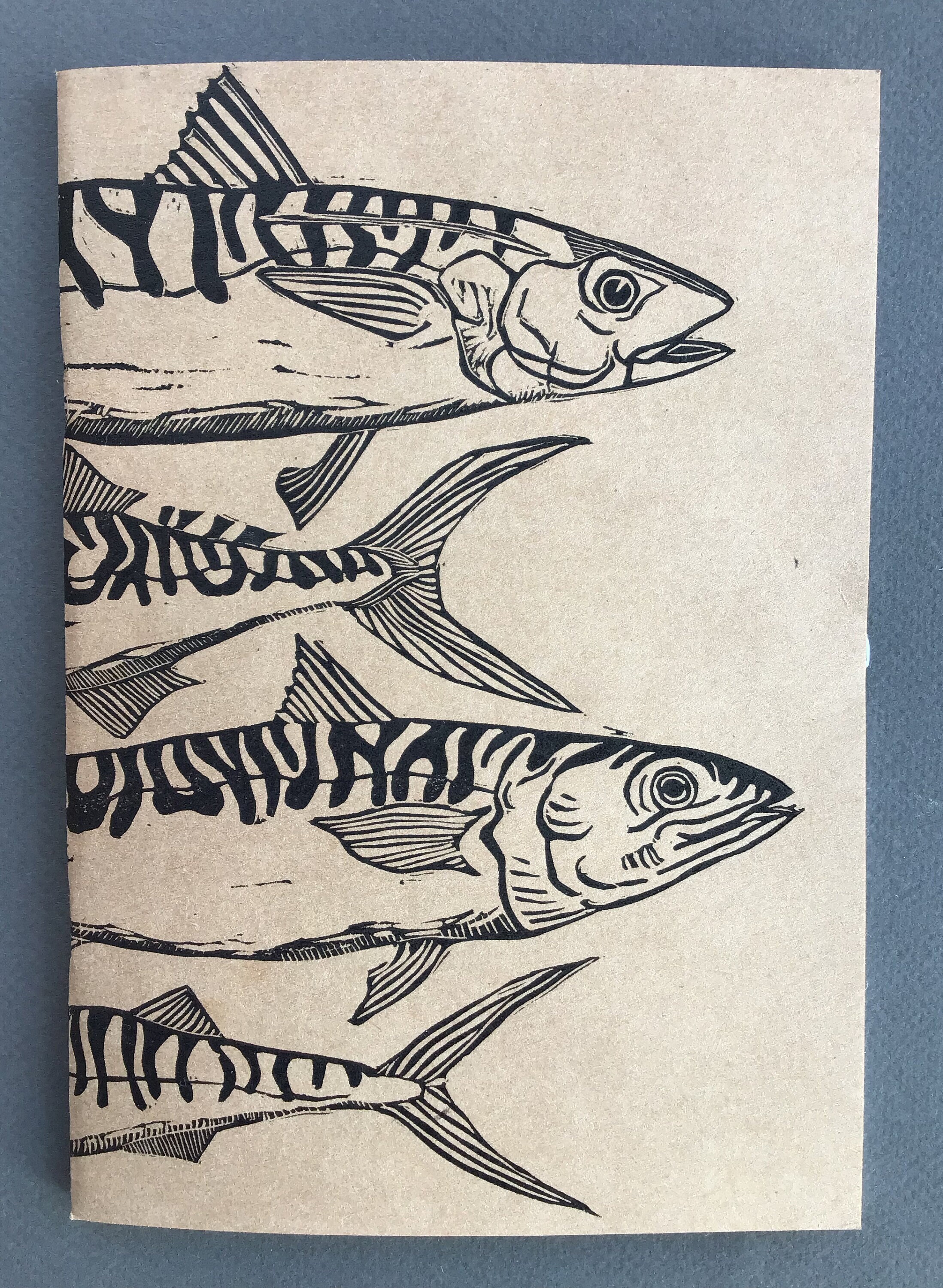 Mackerel Aquatic Pelagic Fish Wrap Around Linocut Linoprinted Kraft ...