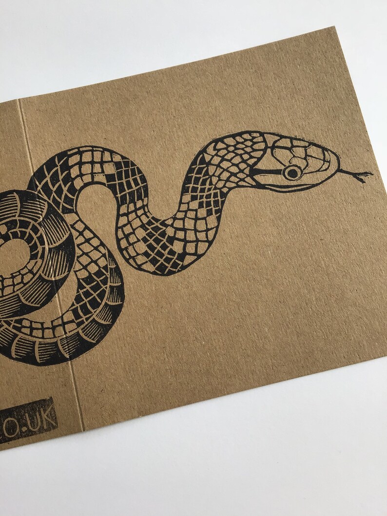 Snake Traditional Tattoo Inspired Linocut Linoprinted Card Eco - Etsy