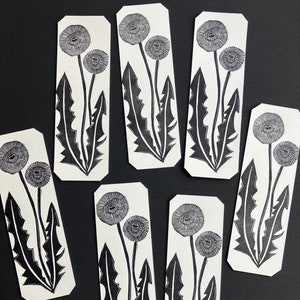 Dandelion Linocut Linoprinted Bookmark Nature Weed Foliage Handprinted ...