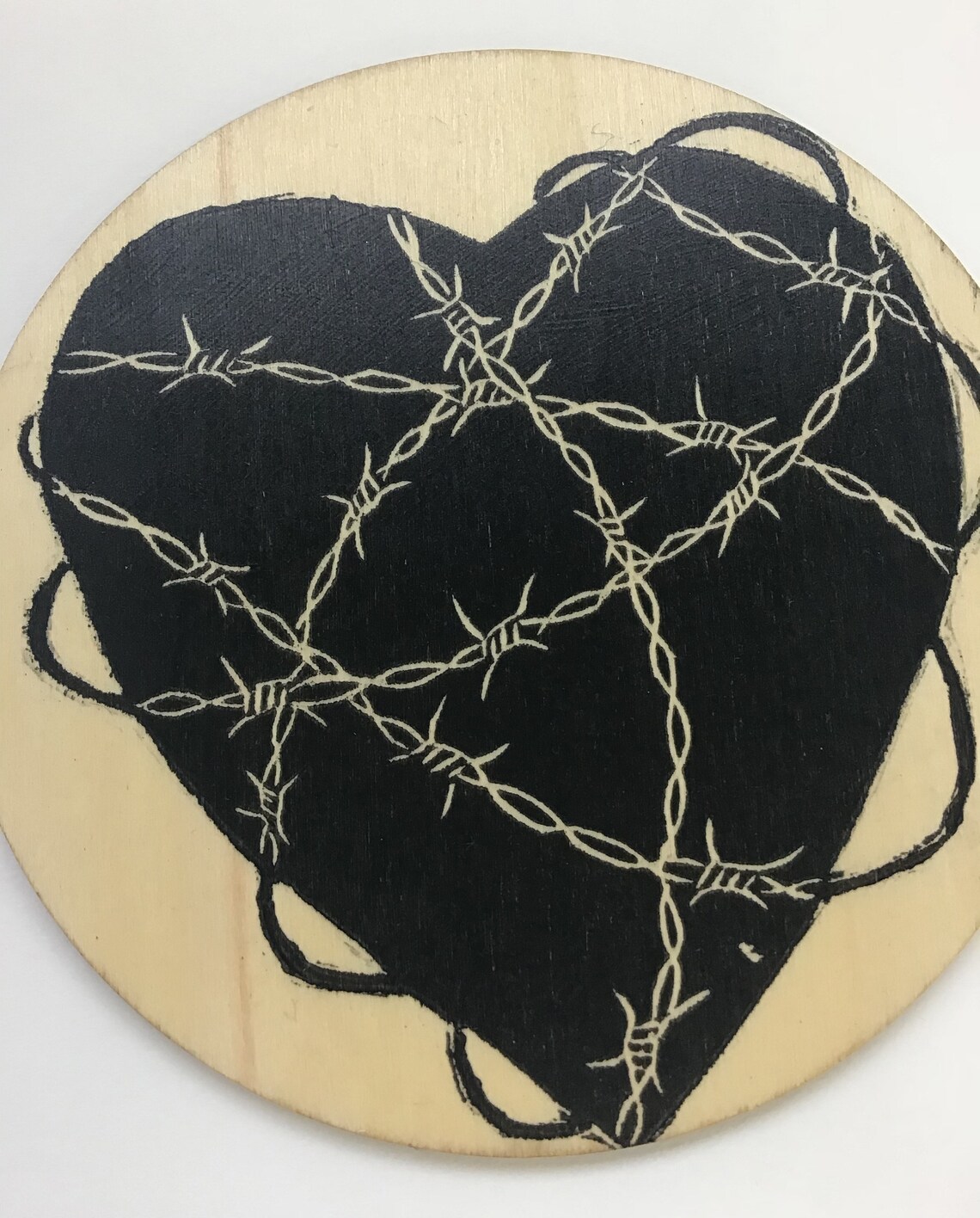 Black Barbed Wire Love Heart Tattoo Inspired Linocut Linoprint Wooden ...