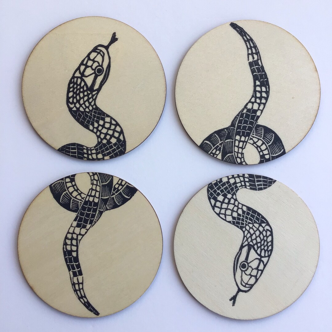 Set of Four Snake Head and Tail Coasters Tattoo Art Inspired Reptile ...