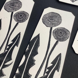 Dandelion Linocut Linoprinted Bookmark Nature Weed Foliage Handprinted ...