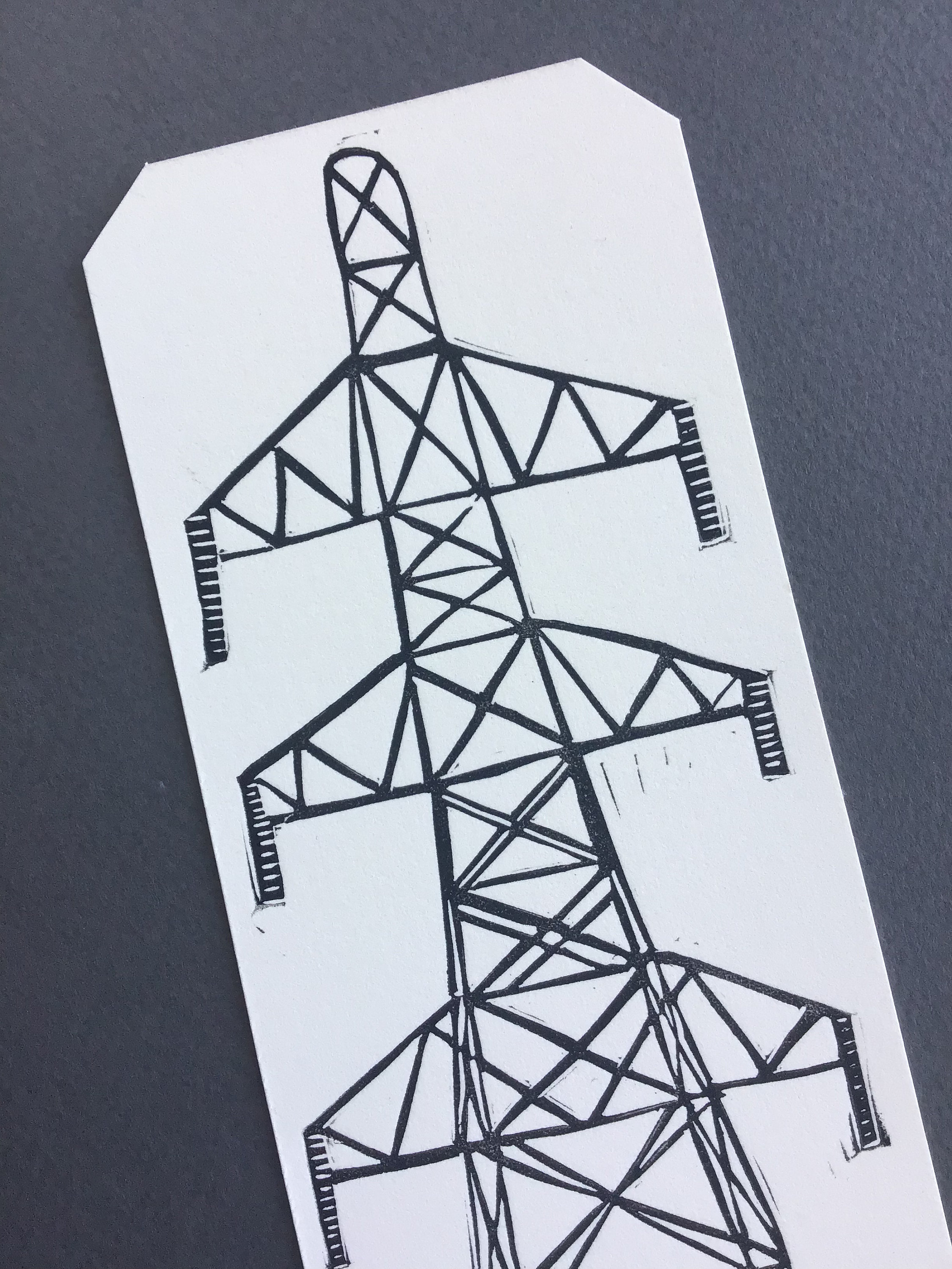 Pylon Power Line Electric Tower Structure Linocut Linoprinted Bookmark ...