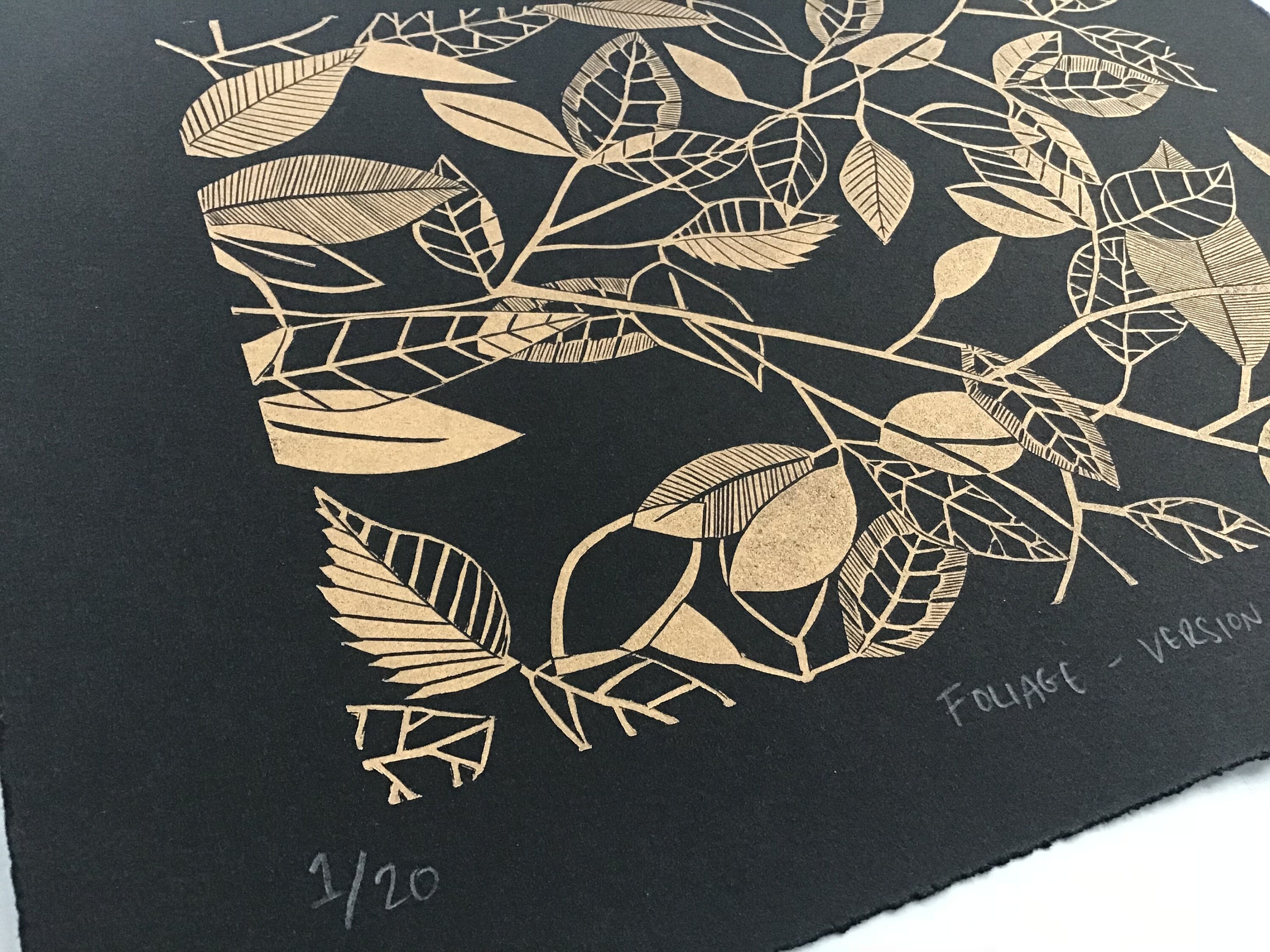 Foliage Metallic Gold Ink on Black Paper Leaves Botanical Illustrative ...