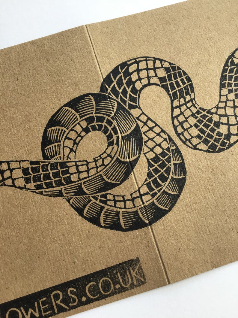 Snake Traditional Tattoo Inspired Linocut Linoprinted Card Eco - Etsy