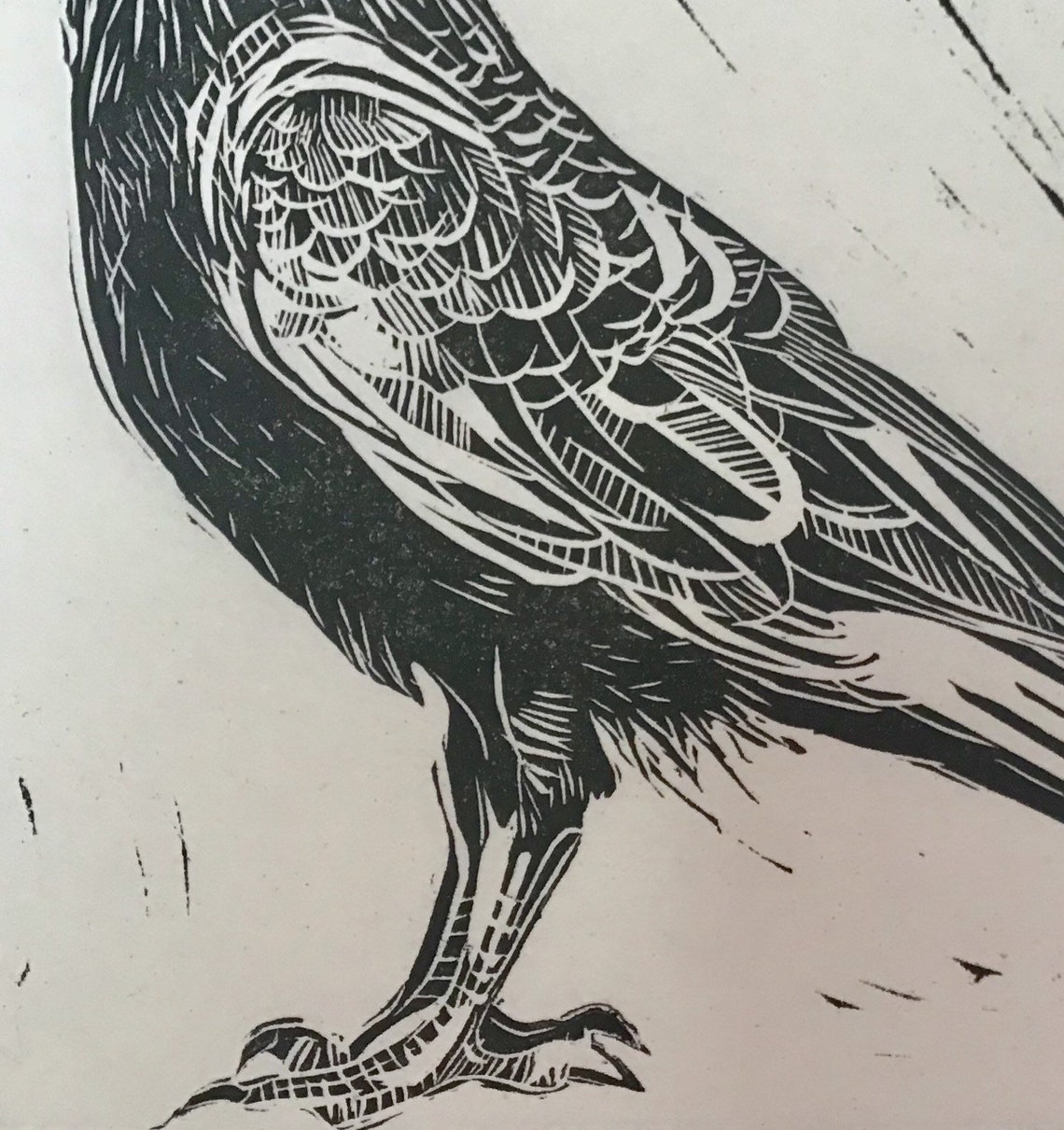 Crow Linocut Corvid Bird Linoprint Monochrome Black And White Etsy