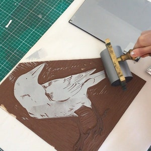 Hooded Crow Corvid Bird Reduction Linocut Linoprint Print Printmaking ...