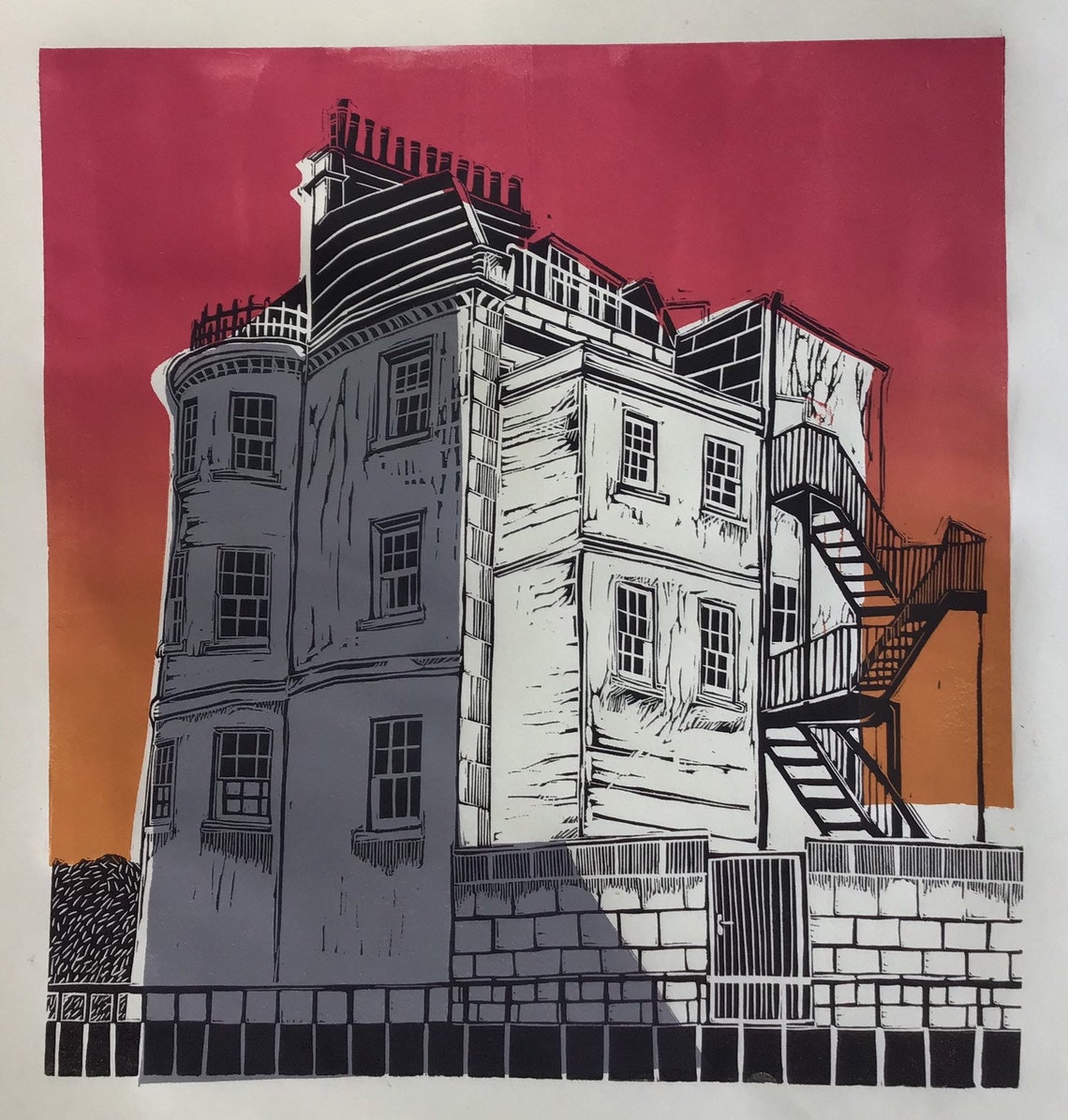 Bath Building Cityscape Urban Landscape Architecture Linocut Linoprint ...