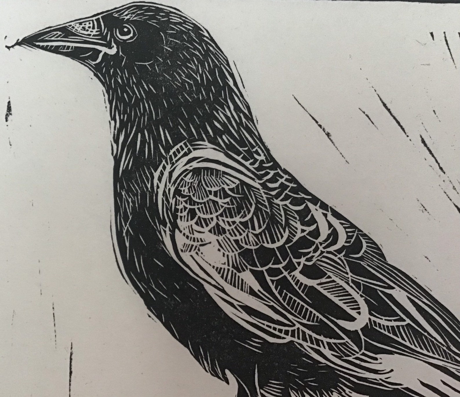 Crow Linocut Corvid Bird Linoprint Monochrome Black and White Handmade ... Crow Linocut Corvid Bird Linoprint Monochrome Black and White Handmade ...