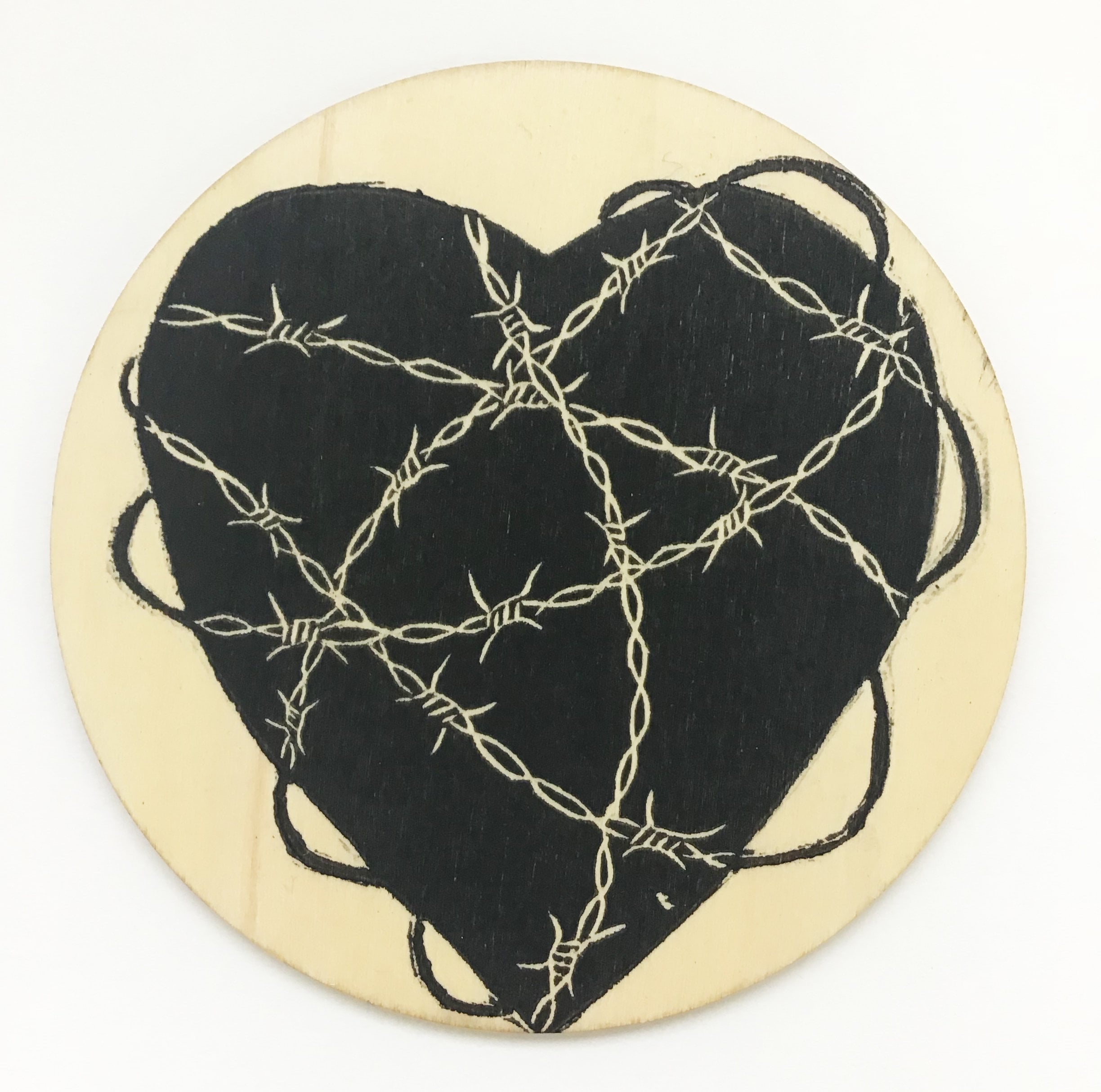 Black Barbed Wire Love Heart Tattoo Inspired Linocut Linoprint Wooden ...