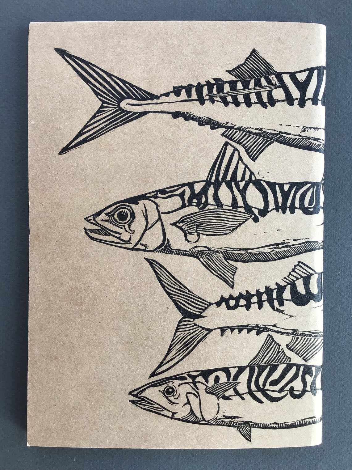Mackerel Aquatic Pelagic Fish Wrap Around Linocut Linoprinted Kraft ...