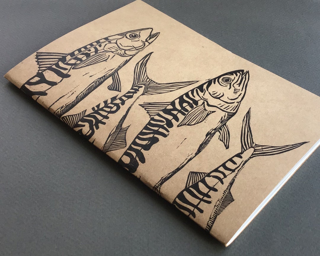 Mackerel Aquatic Pelagic Fish Wrap Around Linocut Linoprinted Kraft ...