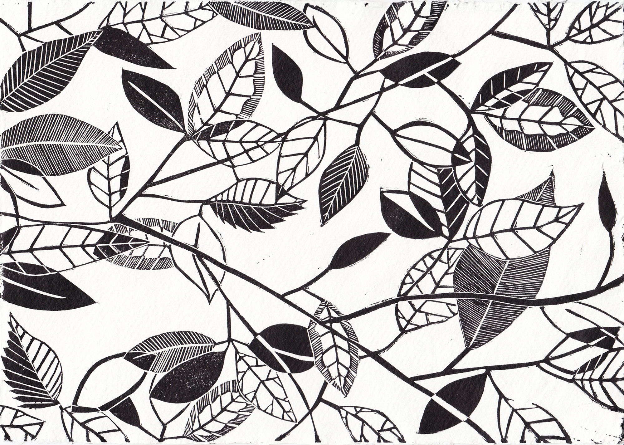 Foliage Nature Leaves Botanical Illustrative Linocut Linoprint Repeat ...