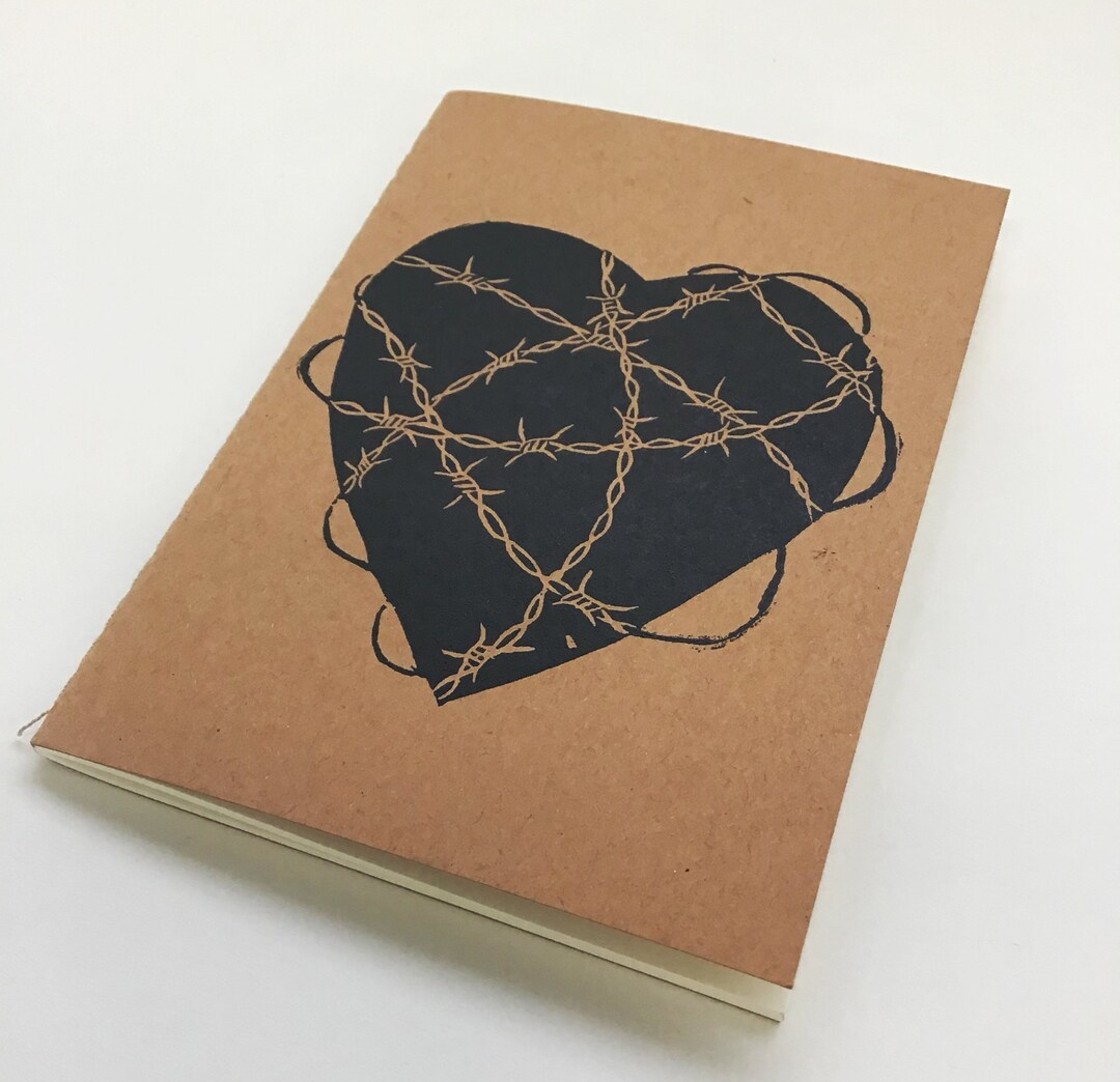 Handprinted Linocut Block Linoprinted Kraft Paper A6 Notebooks Notepads ...