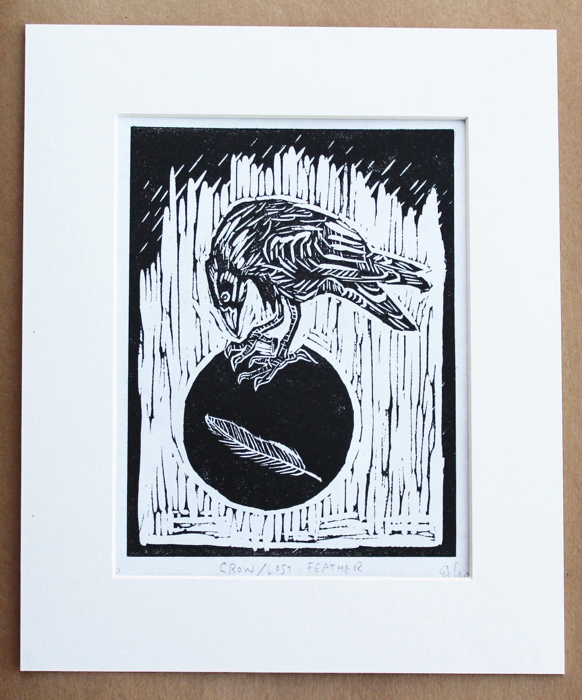 Crow Feather Linocut Linoprint Limited Edition Affordable Art Black and ...