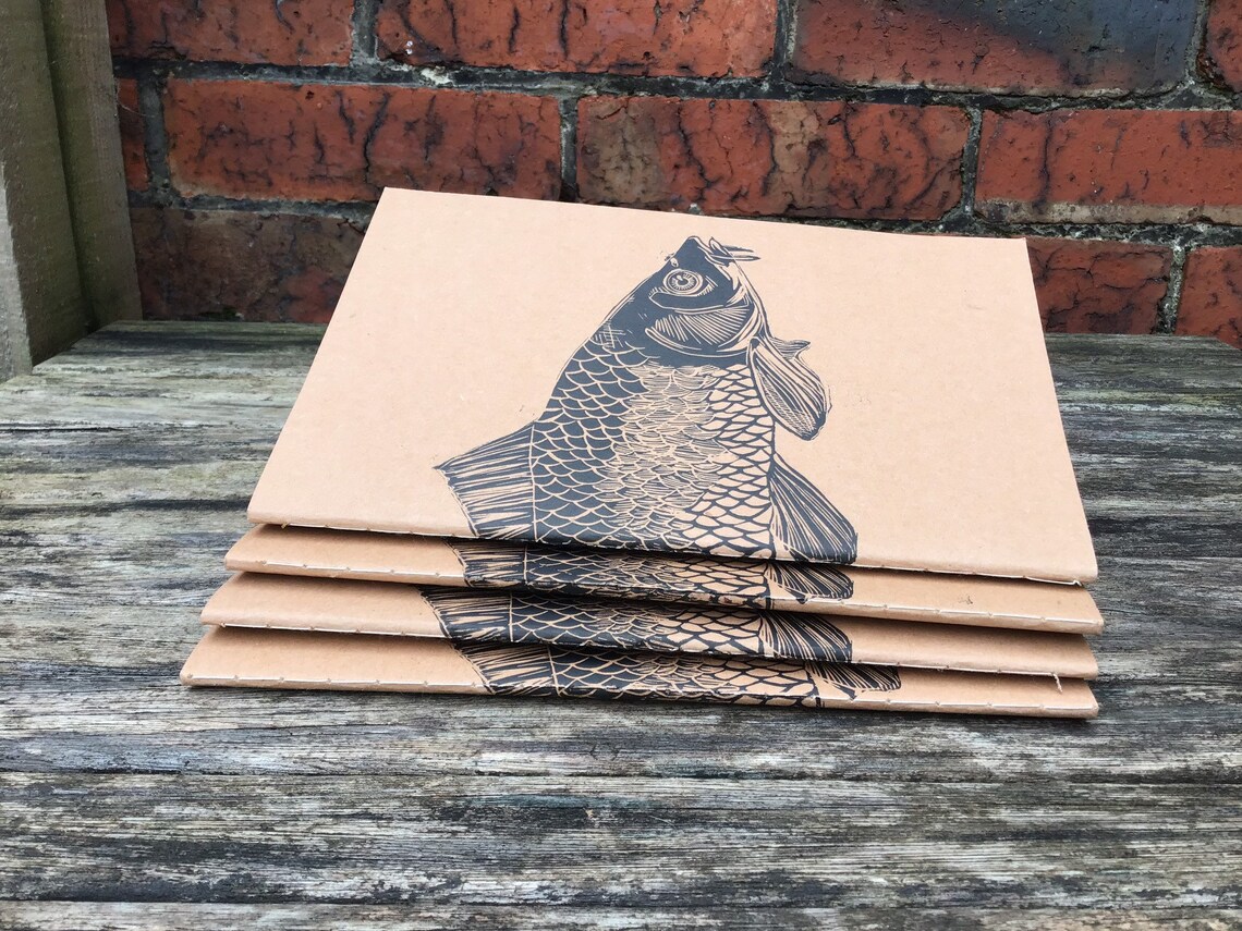 Handprinted Linocut Linoprinted Kraft Paper A5 Notebook | Etsy
