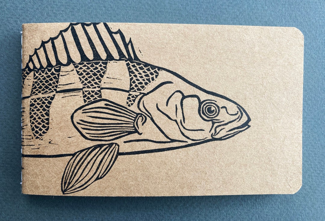 Perch Fish Art Linocut Block Relief Linoprinted Kraft Notebook Tattoo ...