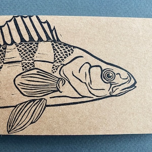 Perch Fish Art Linocut Block Relief Linoprinted Kraft Notebook Tattoo ...