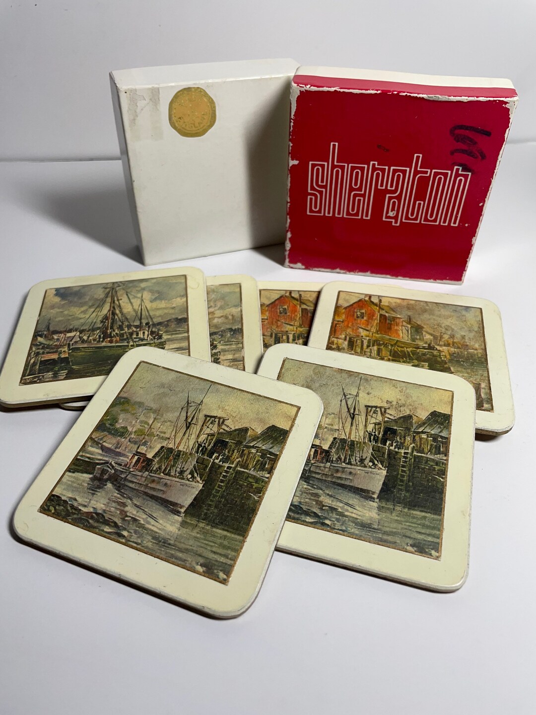Vintage Sheraton Nautical Coasters, Made in England, Set of 6, Square ...
