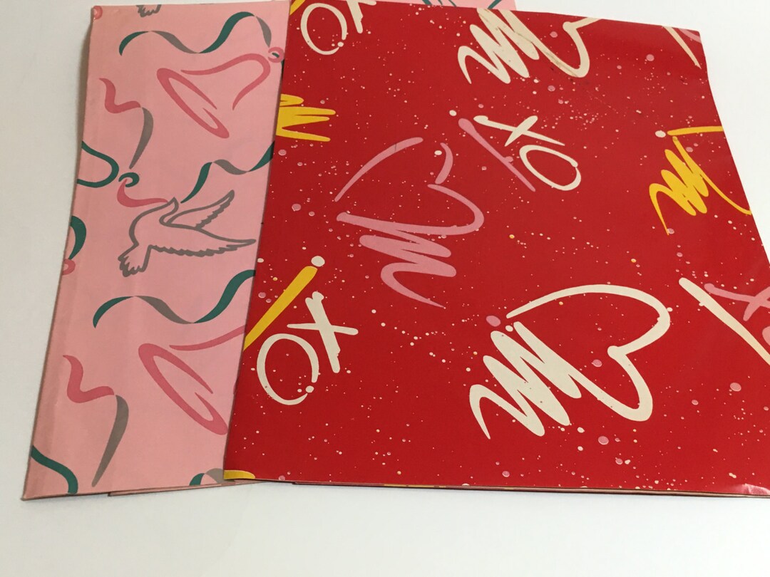 80's Love Wrapping Paper Lot of 2- Paint Splatter With Hearts and ...